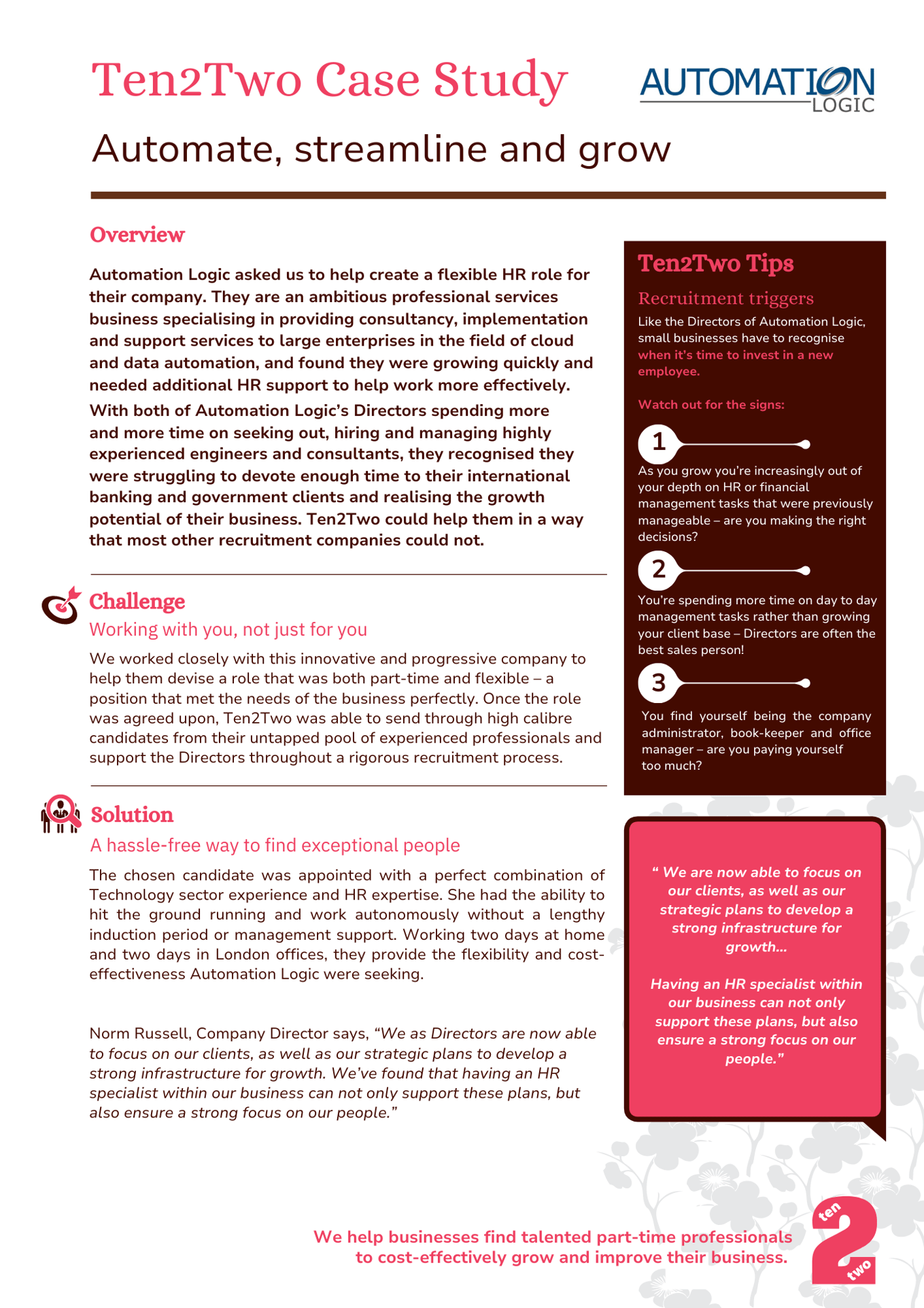 Case Study: Growing essential functional management at Automation Logic